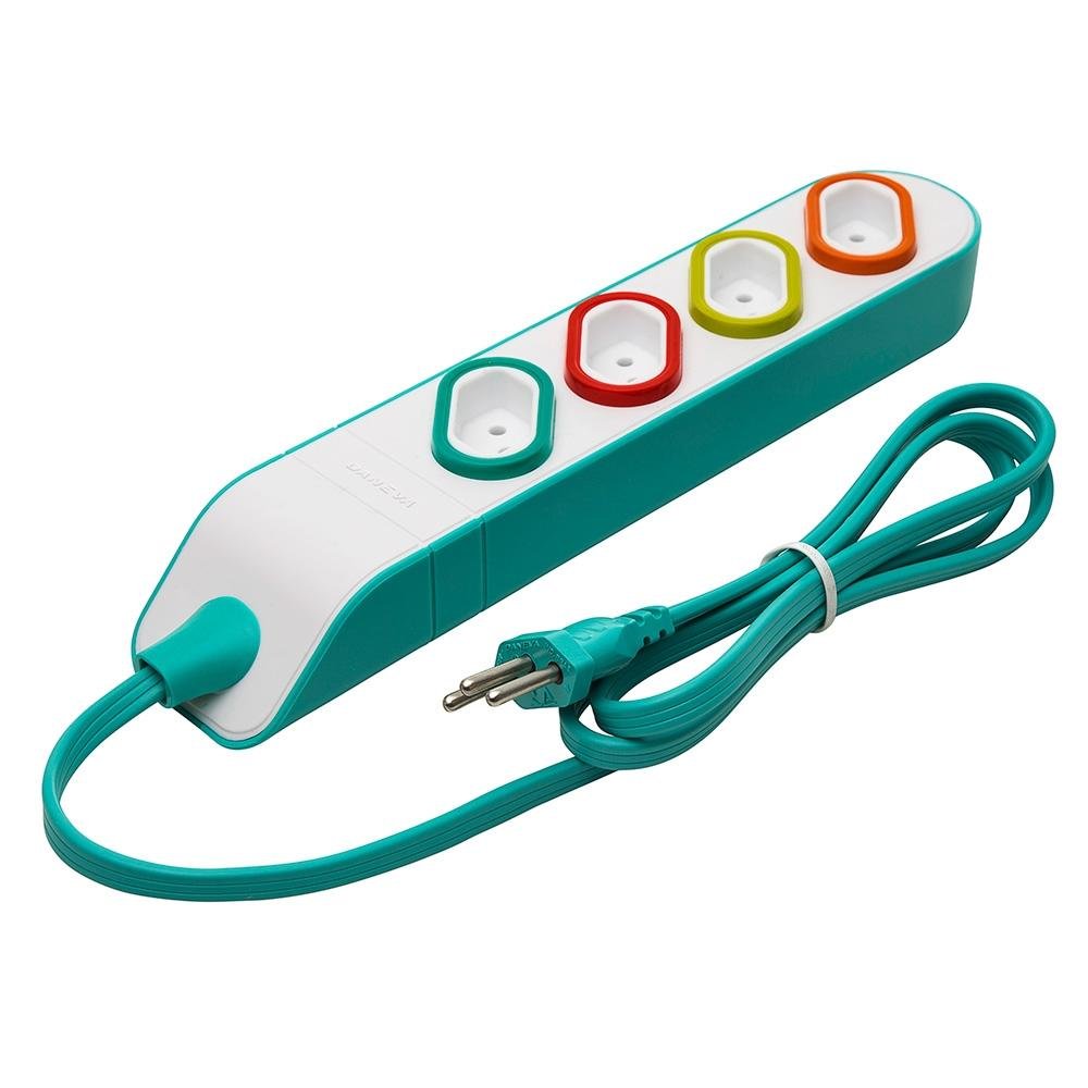 Extensão Daneva Multi, 4 Tomadas, 10A, 250V, Cabo 5m, Turquesa - DN1847