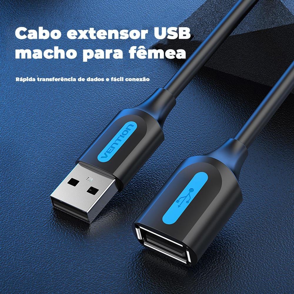 Cabo Extensor USB 20 Vention 1M Preto KaBuM