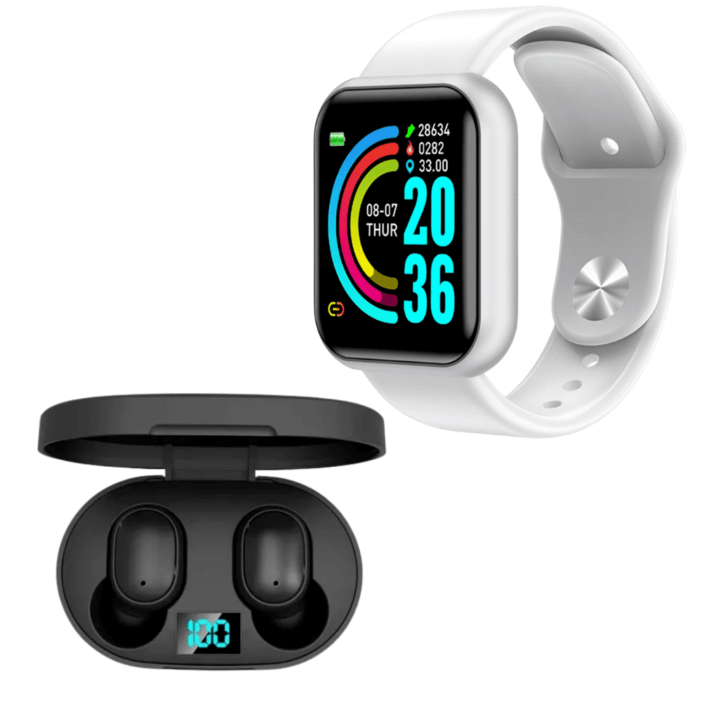 Smartwatch Digital D20 Branco Fone E6s KaBuM
